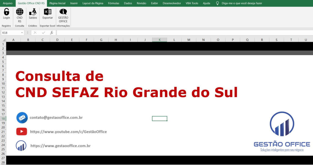Planilha Excel de Consulta CND Rio Grande do Sul – Gestão Office VBA